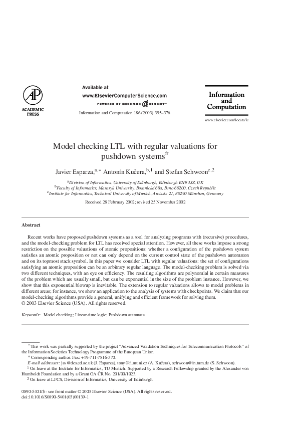 (PDF) Model checking LTL with regular valuations for pushdown systems