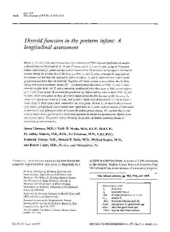 (PDF) Thyroid function in the preterm infant: A longitudinal assessment
