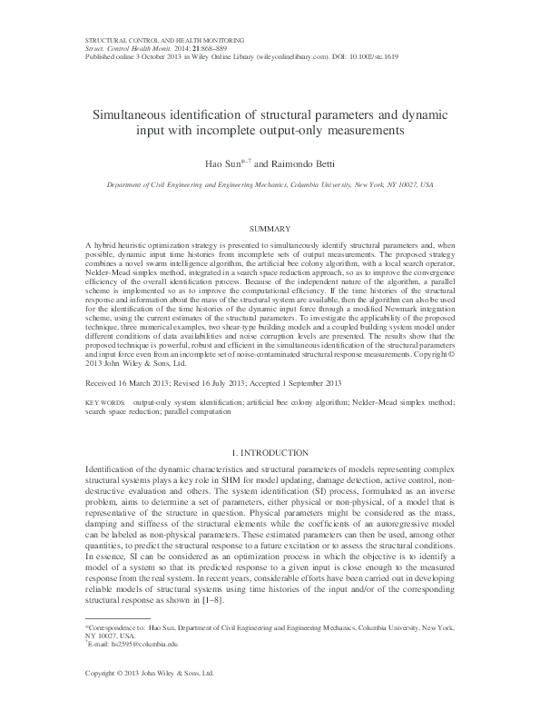 Pdf Simultaneous Identification Of Structural Parameters And Dynamic Input With Incomplete