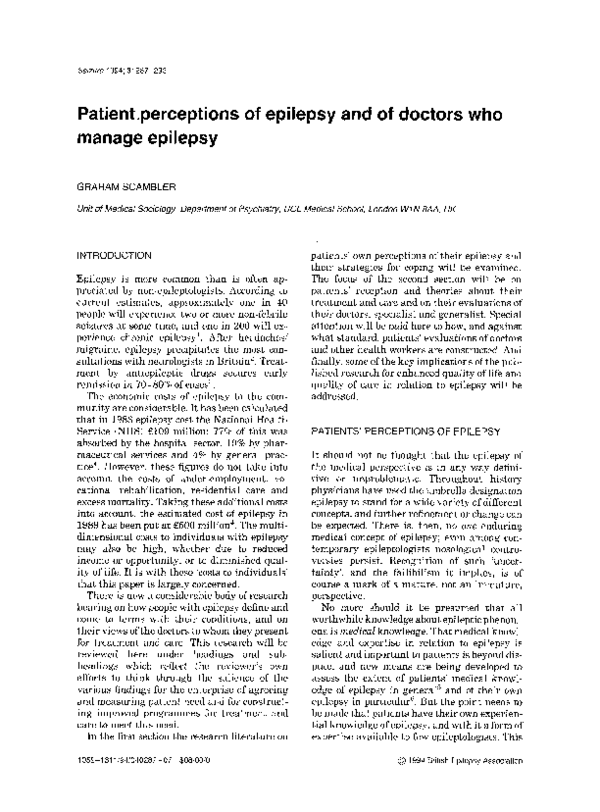 (PDF) Patient perceptions of epilepsy and of doctors who manage epilepsy
