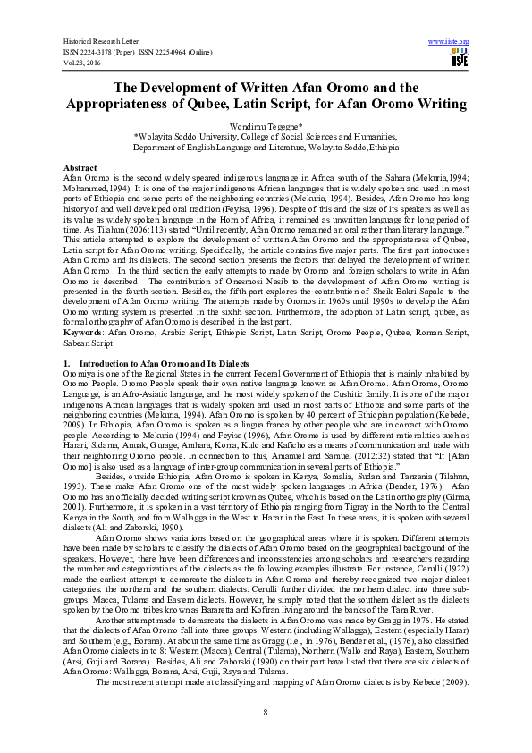 (PDF) The Development of Written Afan Oromo and the Appropriateness of ...