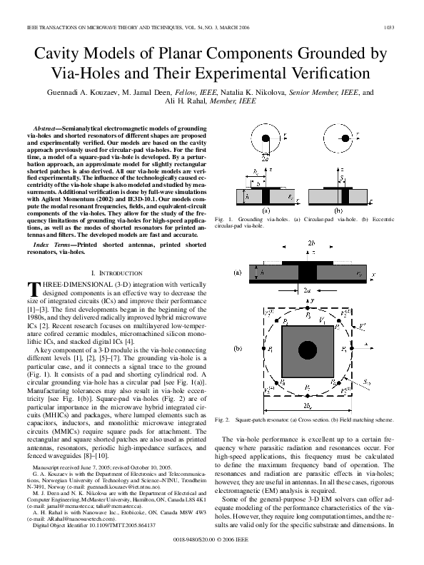 (PDF) Cavity models of planar components grounded by via-holes and ...