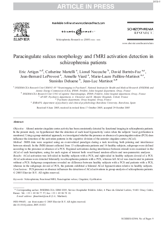 (PDF) Paracingulate sulcus morphology and fMRI activation detection in ...