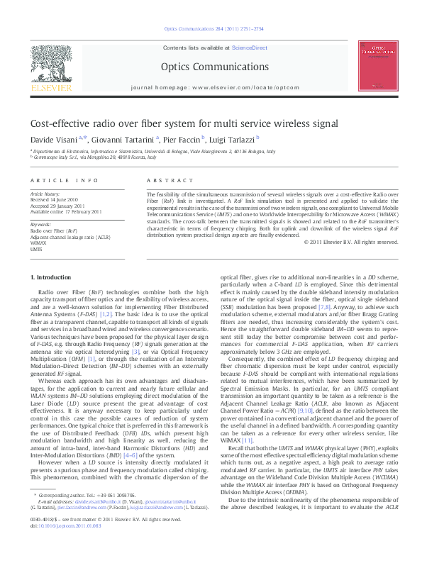 (PDF) Cost-effective radio over fiber system for multi service wireless ...