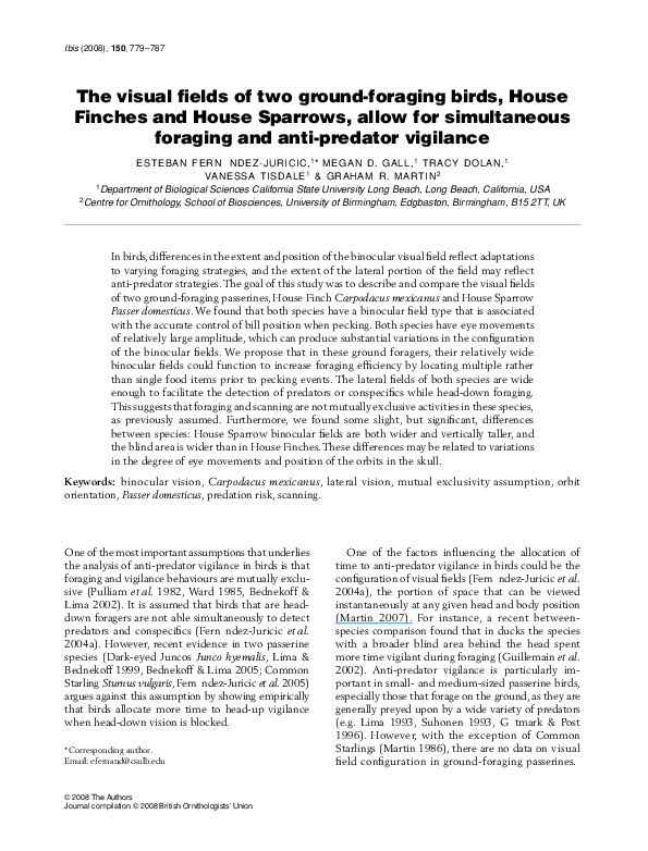 (PDF) The visual fields of two ground-foraging birds, House Finches and ...
