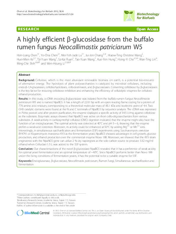 (PDF) A highly efficient β-glucosidase from the buffalo rumen fungus ...