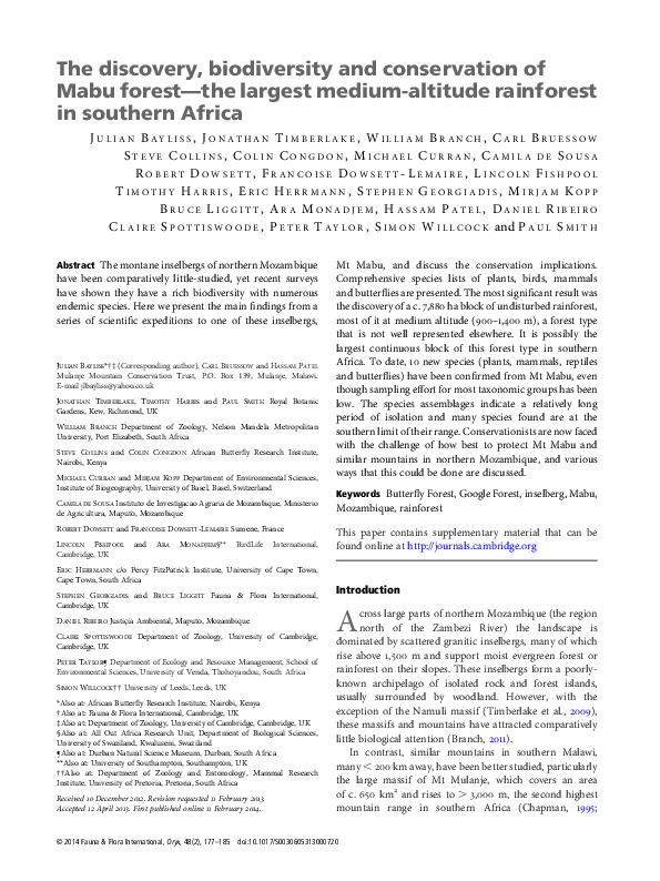 (PDF) The discovery, biodiversity and conservation of Mabu forest—the ...