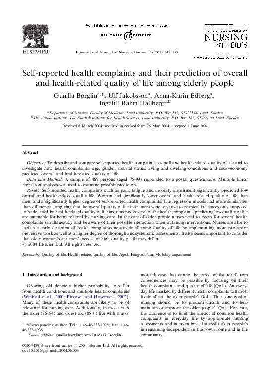 (PDF) Self-reported health complaints and their prediction of overall ...