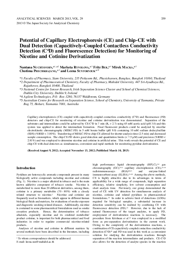 Pdf Potential Of Capillary Electrophoresis Ce And Chip Ce With Dual Detection Capacitively