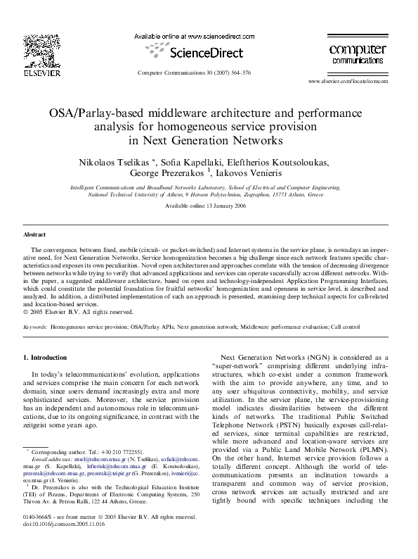 (PDF) OSA/Parlay-based middleware architecture and performance analysis for homogeneous service ...