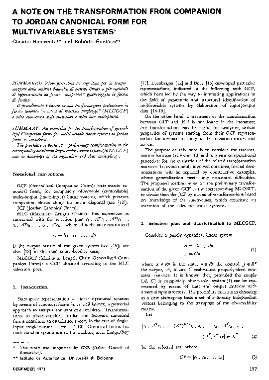 (PDF) A note on the transformation from companion to jordan canonical ...