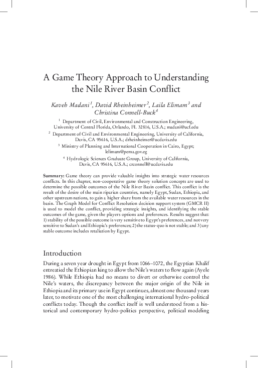 (PDF) A Game Theory Approach to Understanding the Nile River Basin Conflict