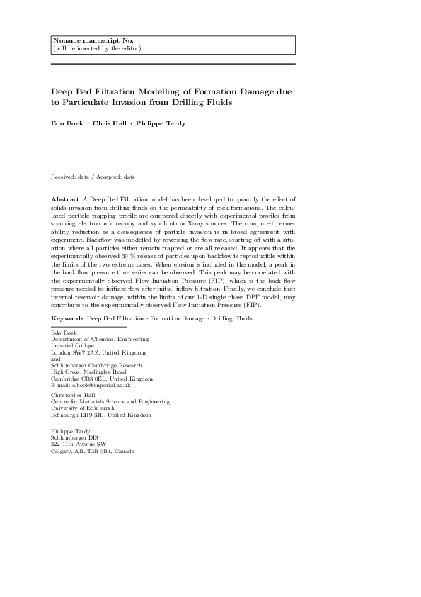 (PDF) Deep Bed Filtration Modelling of Formation Damage Due to ...