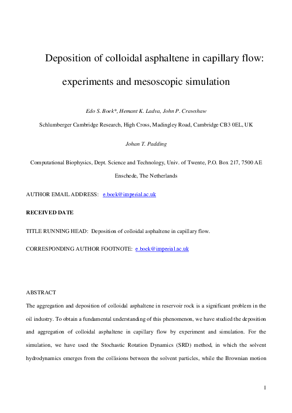 (PDF) Deposition of Colloidal Asphaltene in Capillary Flow ...