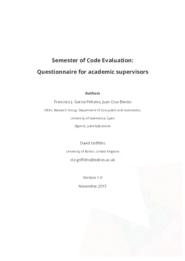 (PDF) Semester of Code Evaluation: Questionnaire for academic supervisors