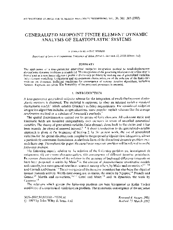 (PDF) Generalized midpoint finite element dynamic analysis of elastoplastic systems