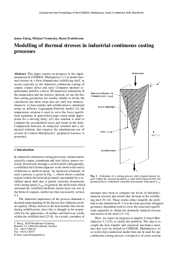 (PDF) Modelling of thermal stresses in industrial continuous casting processes