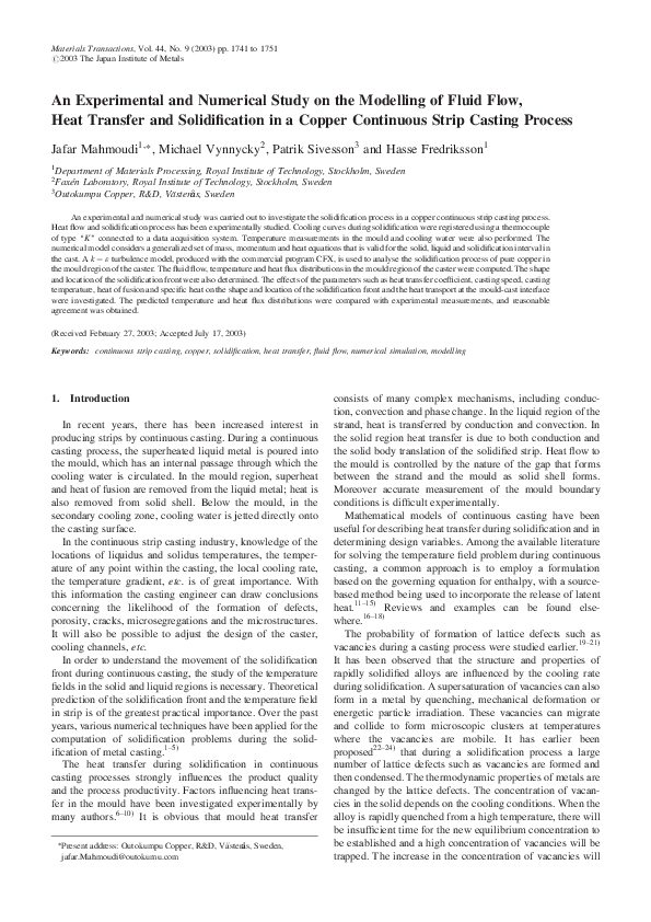 (PDF) An Experimental and Numerical Study on the Modelling of Fluid Flow, Heat Transfer and ...