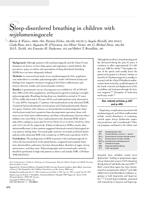 (PDF) Sleep-disordered breathing in children with myelomeningocele