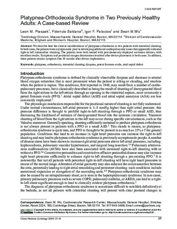 (PDF) Platypnea-Orthodeoxia Syndrome in Two Previously Healthy Adults ...