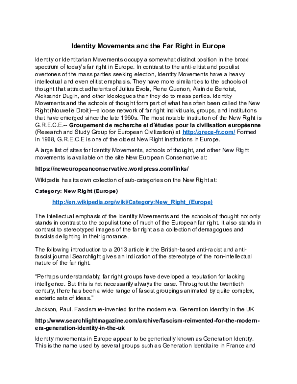 (DOC) Identity Movements and the Far Right in Europe