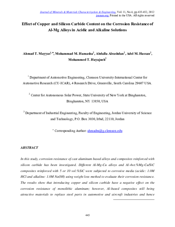 (PDF) Effect of Copper and Silicon Carbide Content on the Corrosion Resistance of Al-Mg Alloys ...