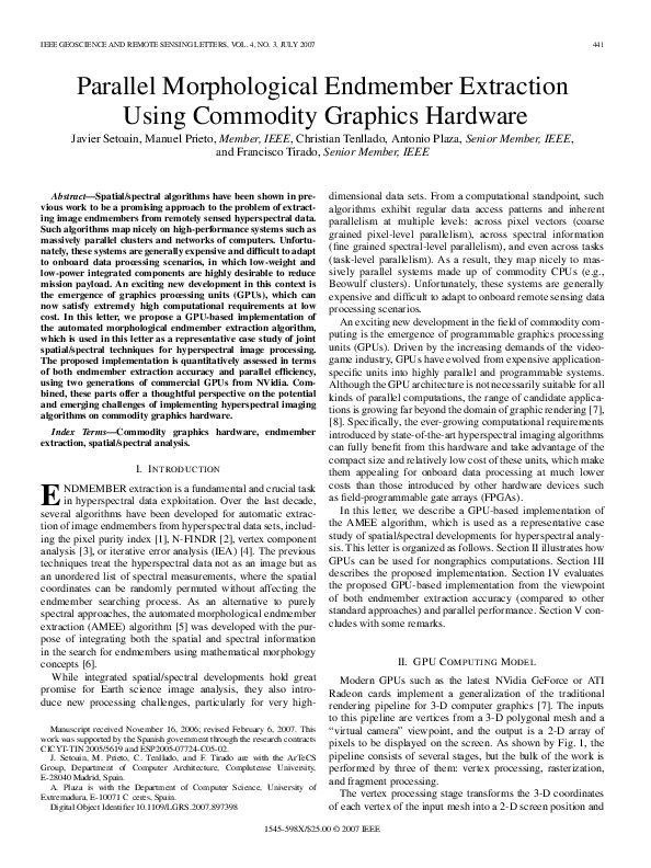 (PDF) Parallel Morphological Endmember Extraction Using Commodity Graphics Hardware
