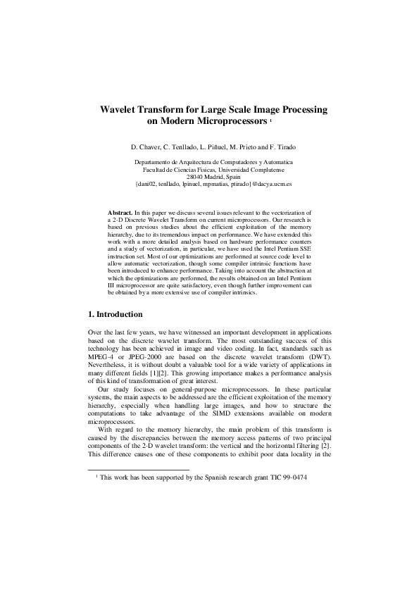 (PDF) Wavelet Transform for Large Scale Image Processing on Modern Microprocessors
