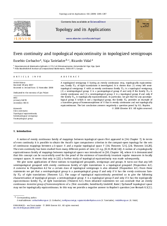 (PDF) Even continuity and topological equicontinuity in topologized ...