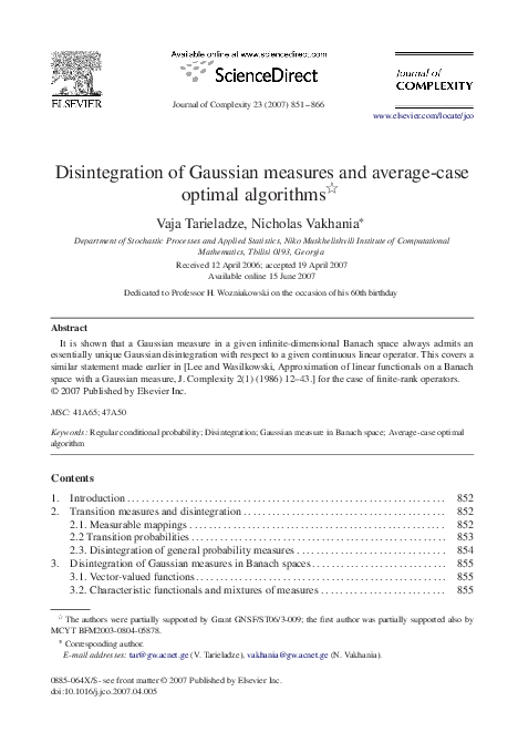 Pdf Disintegration Of Gaussian Measures And Average Case Optimal