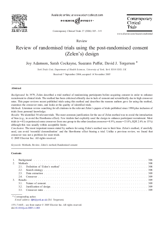 (PDF) Review of randomised trials using the post-randomised consent ...