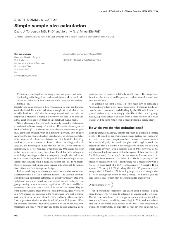 (PDF) Simple sample size calculation