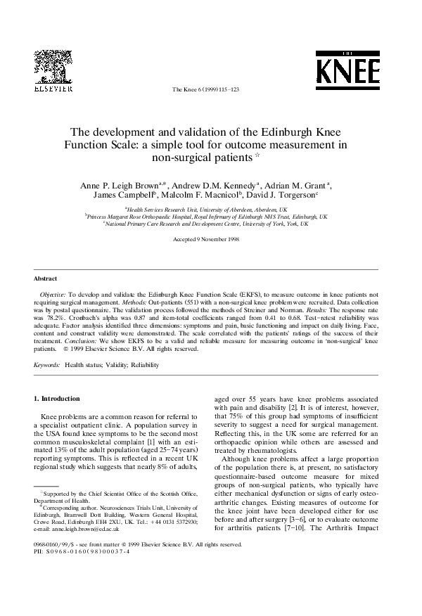 (PDF) The development and validation of the Edinburgh Knee Function ...