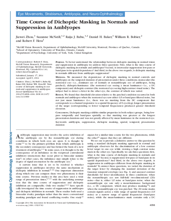 (PDF) Time course of dichoptic masking in normals and suppression in ...