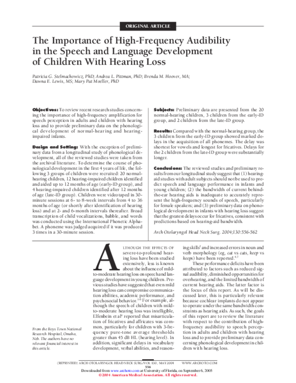 (PDF) The Importance of High-Frequency Audibility in the Speech and ...