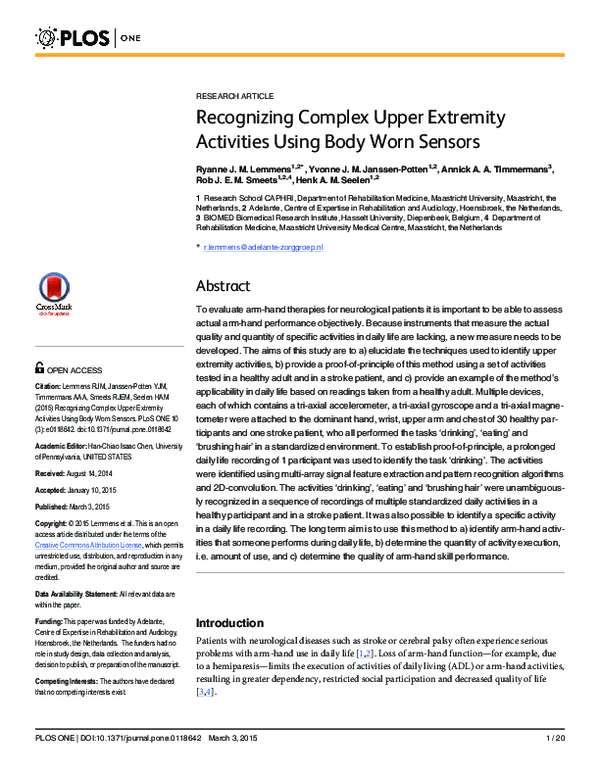 (PDF) Recognizing Complex Upper Extremity Activities Using Body Worn Sensors