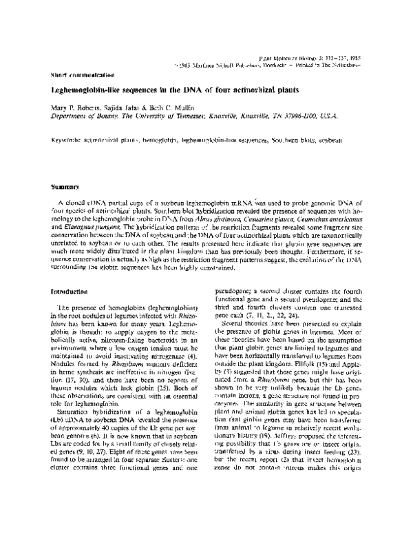 (PDF) Leghemoglobin-like sequences in the DNA of four actinorhizal ...