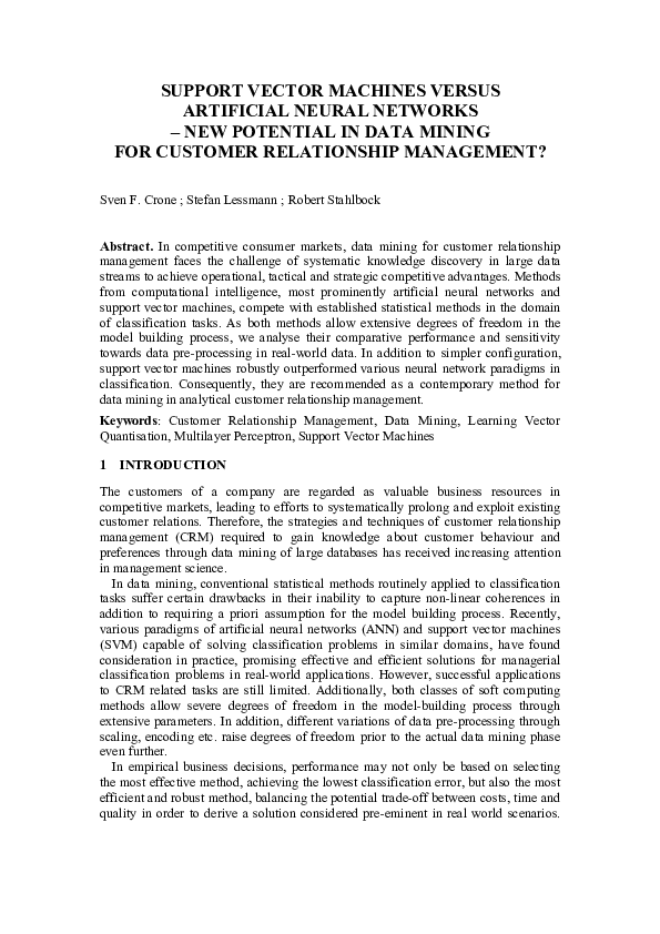 (PDF) SUPPORT VECTOR MACHINES VERSUS ARTIFICIAL NEURAL NETWORKS–NEW ...