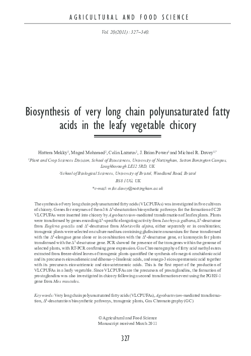 (PDF) Biosynthesis of very long chain monounsaturated fatty acids by ...