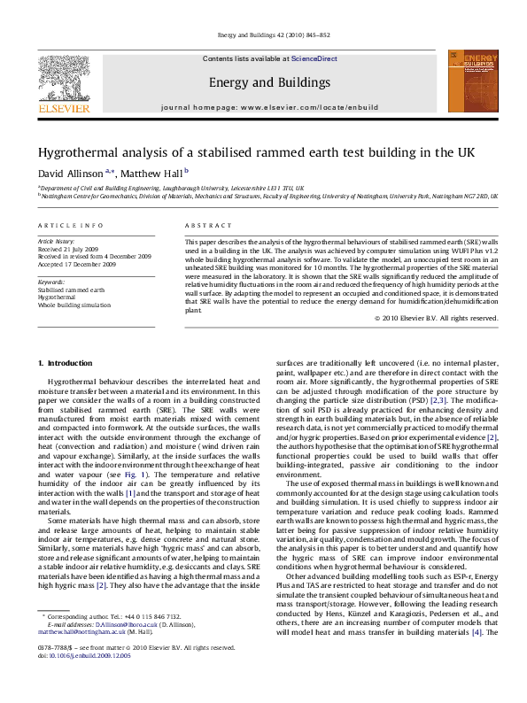 (PDF) Hygrothermal analysis of a stabilised rammed earth test building ...