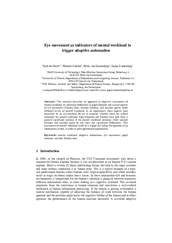 (PDF) Eye Movement as Indicators of Mental Workload to Trigger Adaptive Automation