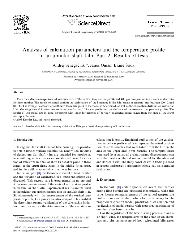 (PDF) Analysis of calcination parameters and the temperature profile in an annular shaft kiln ...