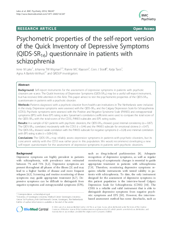 (PDF) Psychometric properties of the self-report version of the Quick ...