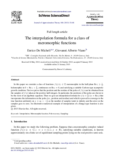 (PDF) Interpolation Formula for Meromorphic Functions