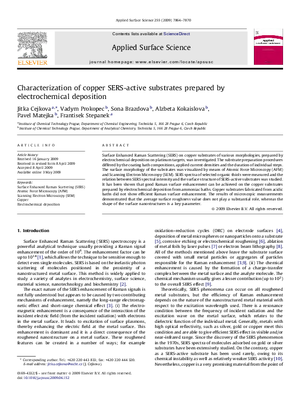 (PDF) Characterization of copper SERS-active substrates prepared by ...