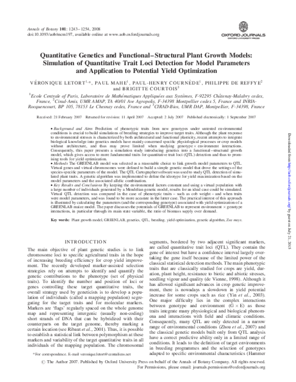 (PDF) Quantitative genetics and functional-structural plant growth models: simulation of ...