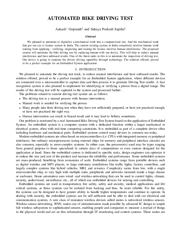 (PDF) AUTOMATED BIKE DRIVING TEST