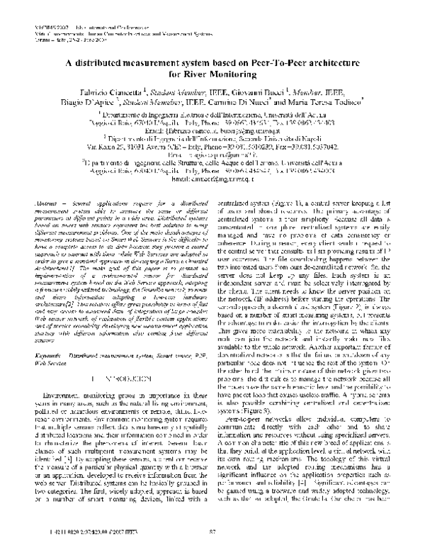 (PDF) A distributed measurement system based on Peer-To-Peer architecture for River Monitoring
