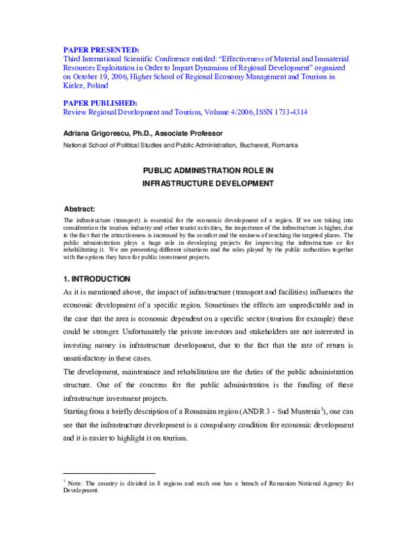 (PDF) Public administration role in infrastructure development