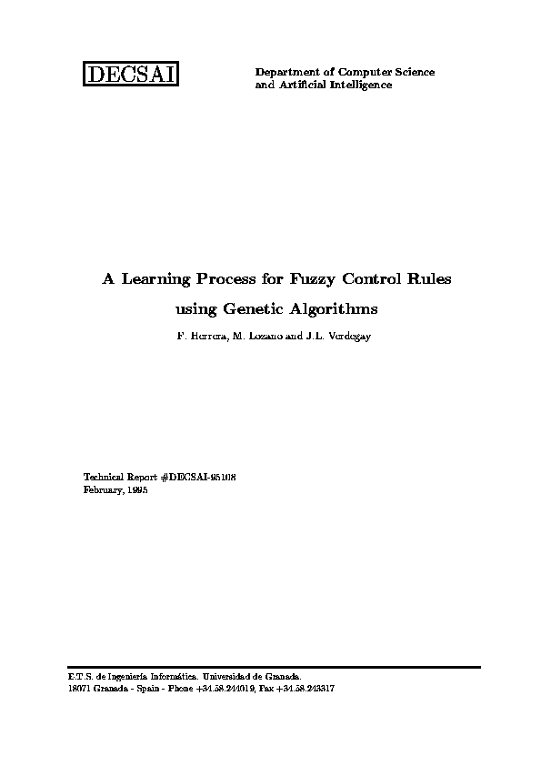(PDF) A learning process for fuzzy control rules using genetic algorithms* 1